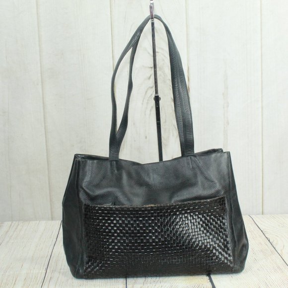 Desmo | Bags | Desmo Black Woven Leather Tote Double Handles Shoulder ...